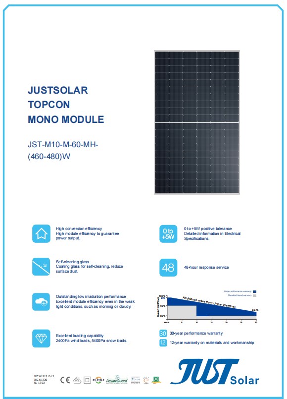 JUSTSOLAR BULL HIGH ENERGY OUTPUT 480W SOLAR PANEL - JUST SOLAR